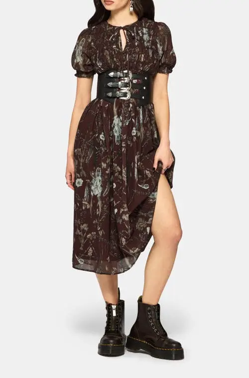 DISTURBIA Dusha Garden Print Chiffon Midi Dress