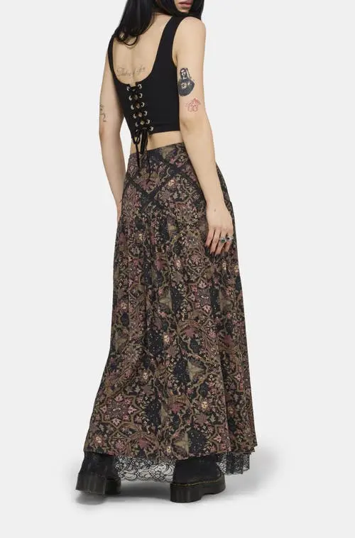 DISTURBIA Mythos Print Lace Detail Midaxi Skirt