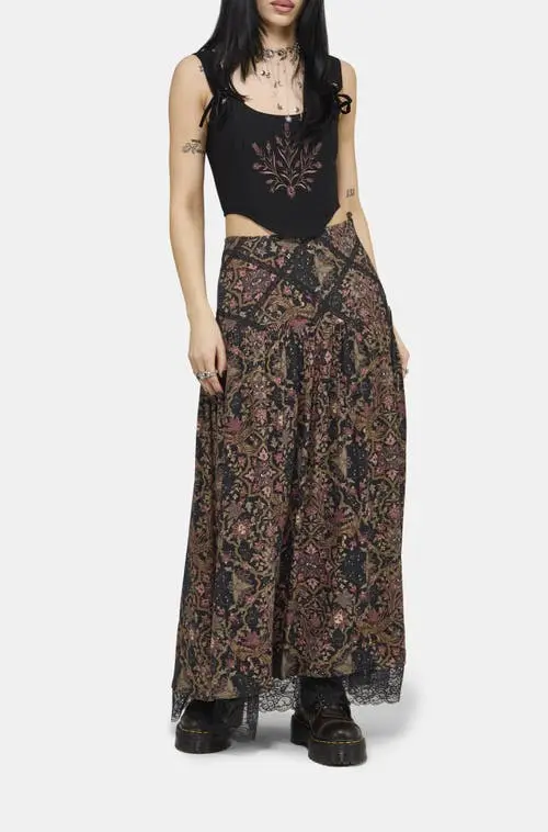 DISTURBIA Mythos Print Lace Detail Midaxi Skirt