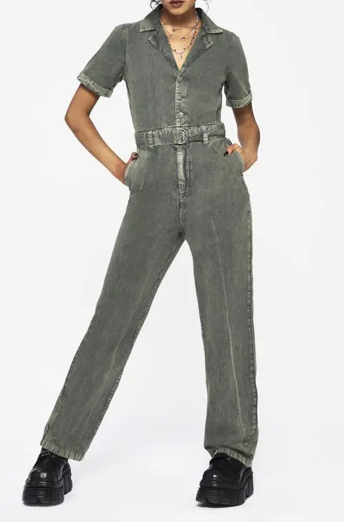 DISTURBIA Nuit Cotton Moon Embroidered Jumpsuit - Green