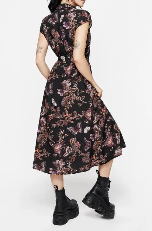 DISTURBIA Eloise Floral Butterfly Print Midi Dress