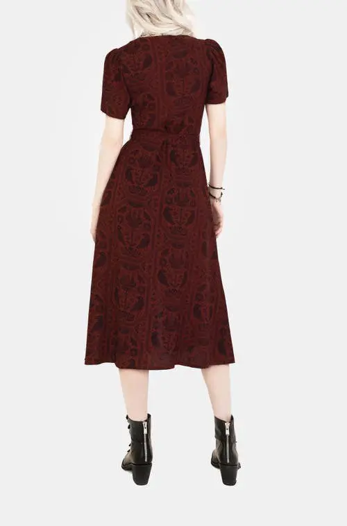 DISTURBIA Annabel Raven Print Button-up Midi Dress