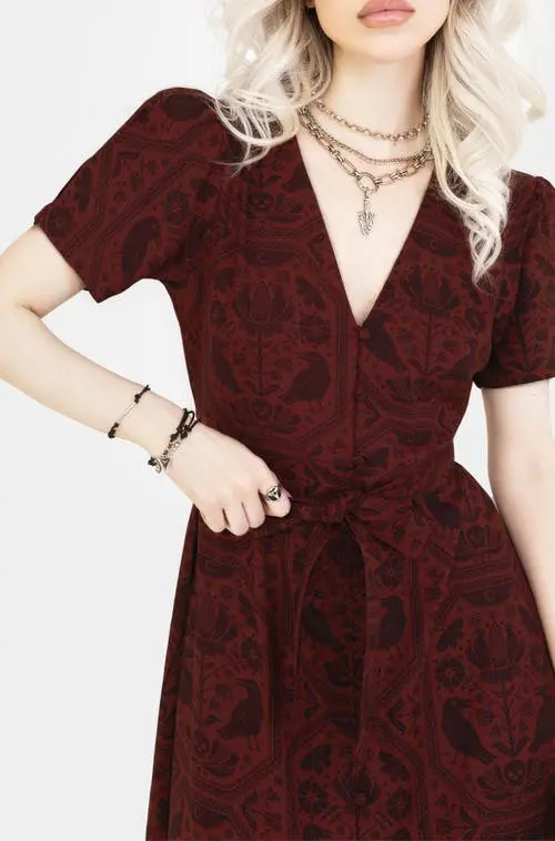 DISTURBIA Annabel Raven Print Button-up Midi Dress