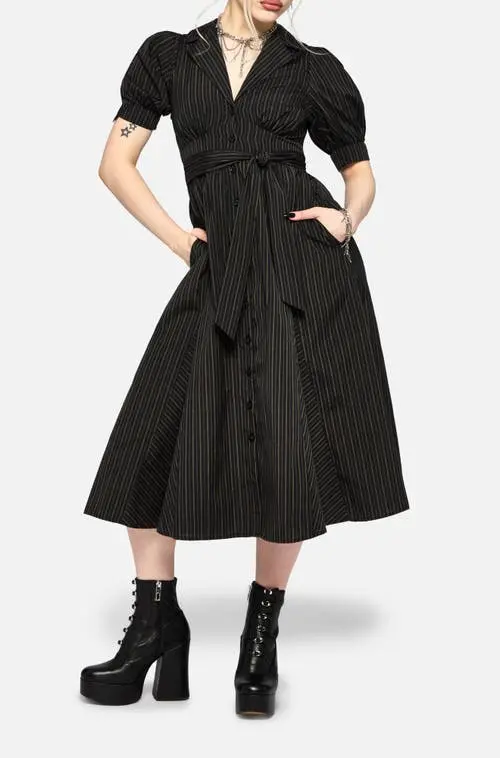 DISTURBIA Jenna Stripe Cotton Tie Midi Dress
