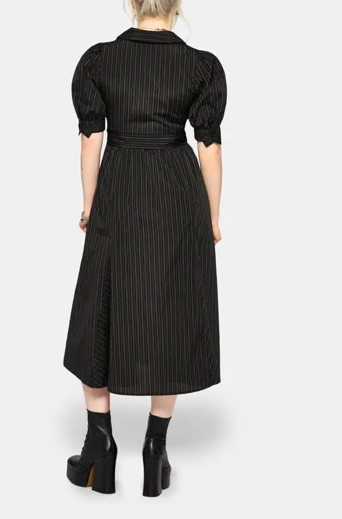 DISTURBIA Jenna Stripe Cotton Tie Midi Dress