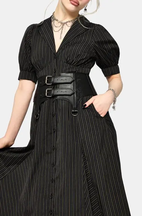 DISTURBIA Jenna Stripe Cotton Tie Midi Dress
