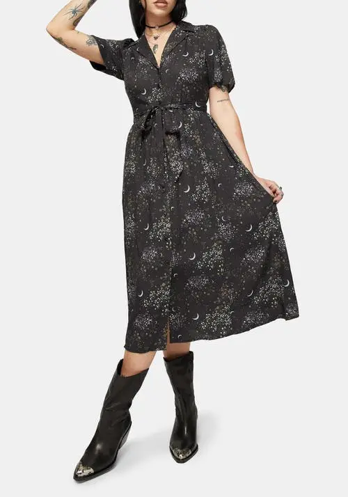 DISTURBIA Peaseblossom Celestial Midi Shirt Dress