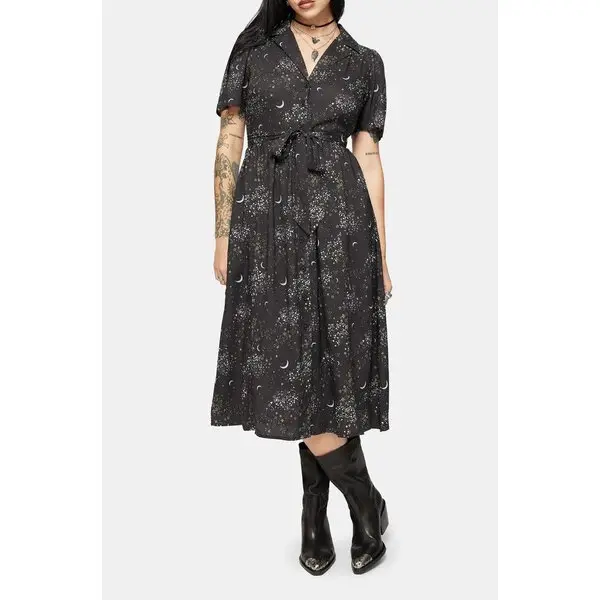 DISTURBIA Peaseblossom Celestial Print Shirt Dress