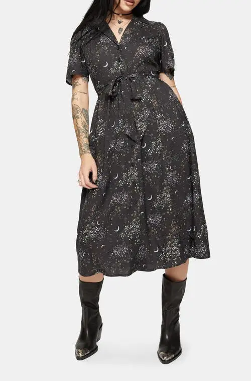 DISTURBIA Peaseblossom Celestial Print Shirt Dress