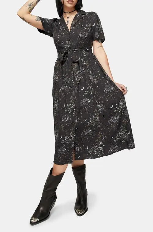 DISTURBIA Peaseblossom Celestial Print Shirt Dress