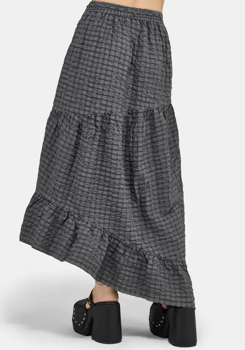 DISTURBIA Nimira Check Asymmetrical Maxi Skirt