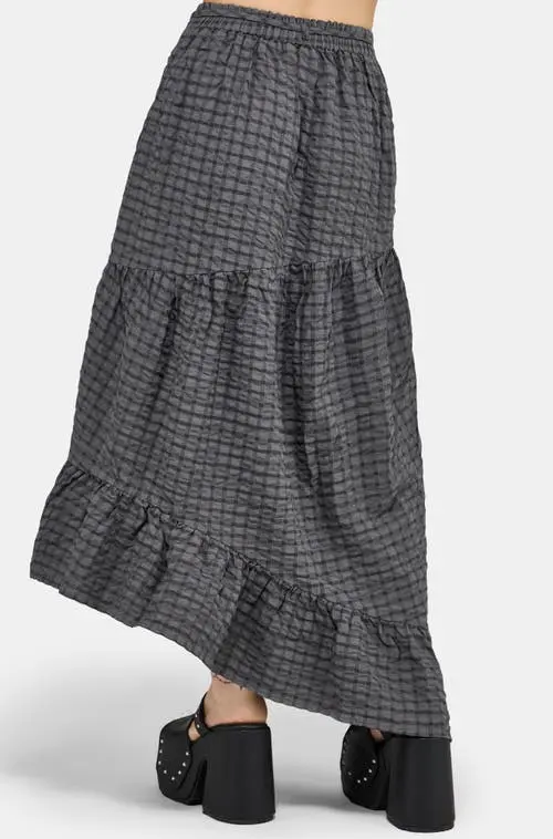 DISTURBIA Nimira Check Asymmetrical Maxi Skirt
