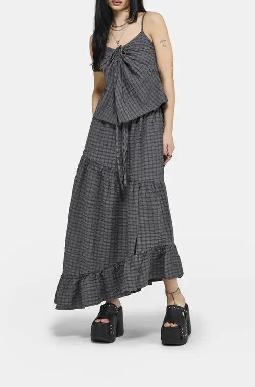 DISTURBIA Nimira Check Asymmetrical Maxi Skirt