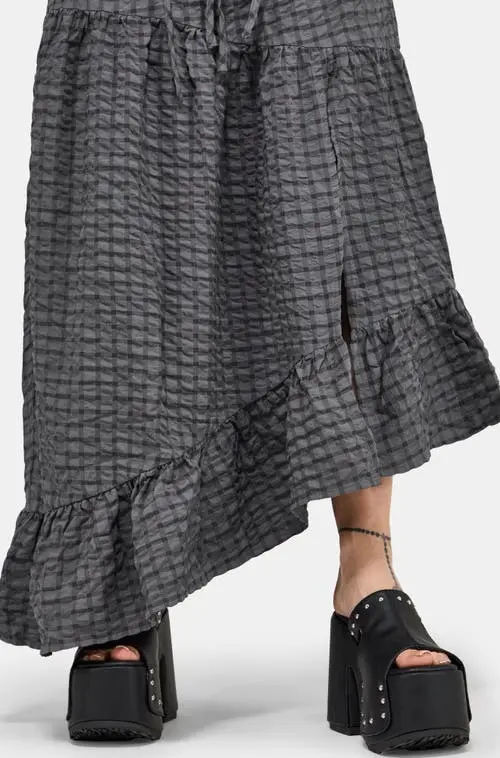 DISTURBIA Nimira Check Asymmetrical Maxi Skirt