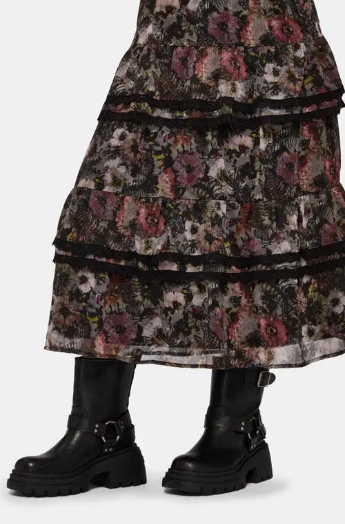 DISTURBIA Mortua Grunge Floral Print Tiered Maxi Dress