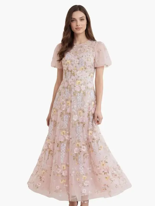NEEDLE & THREAD Garden Rose Short Sleeve Maxi Gown