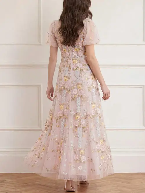 NEEDLE & THREAD Garden Rose Short Sleeve Maxi Gown