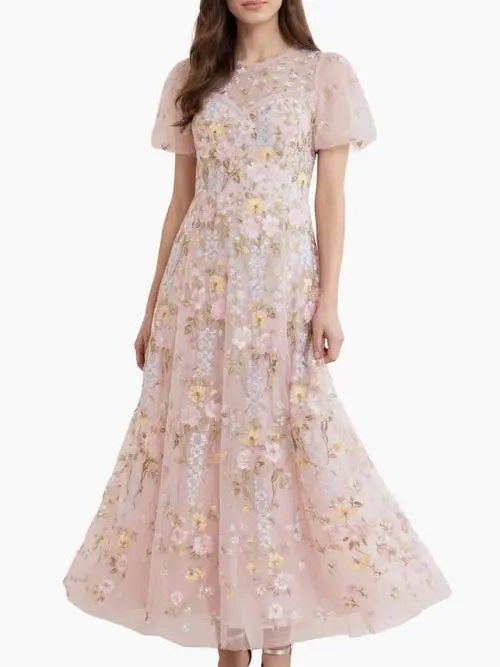 NEEDLE & THREAD Garden Rose Short Sleeve Maxi Gown