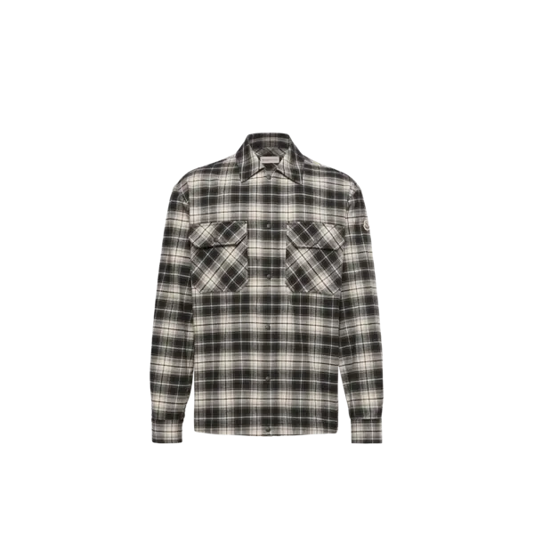 Moncler Check Cotton Flannel Zip-up Shirt - Black