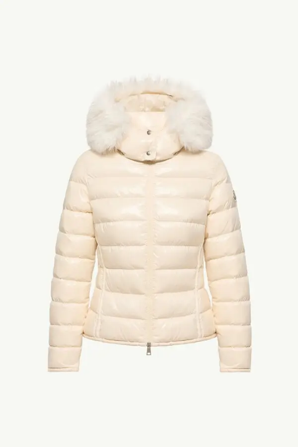 Moncler Badyeffe Hooded Short Down Jacket With Faux Fur Trim - White