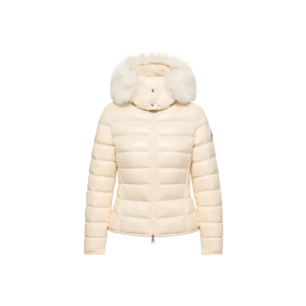 Moncler Badyeffe Hooded Short Down Jacket With Faux Fur Trim - White