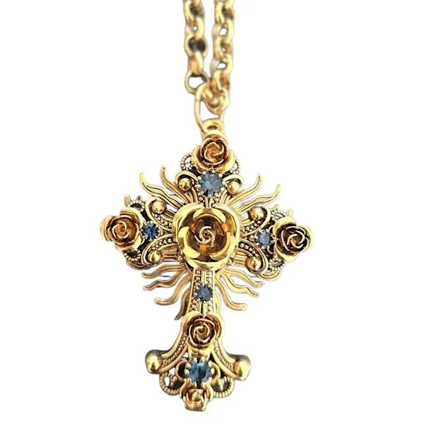 VSTYLE Sacred Heart Collection Sculptural Rose Cross Necklace