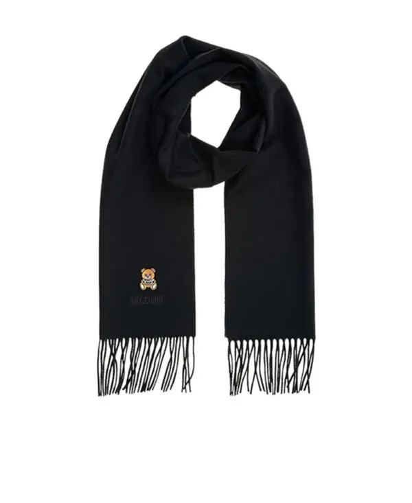 Moschino Logo-embroidered Fringed Scarf - Black