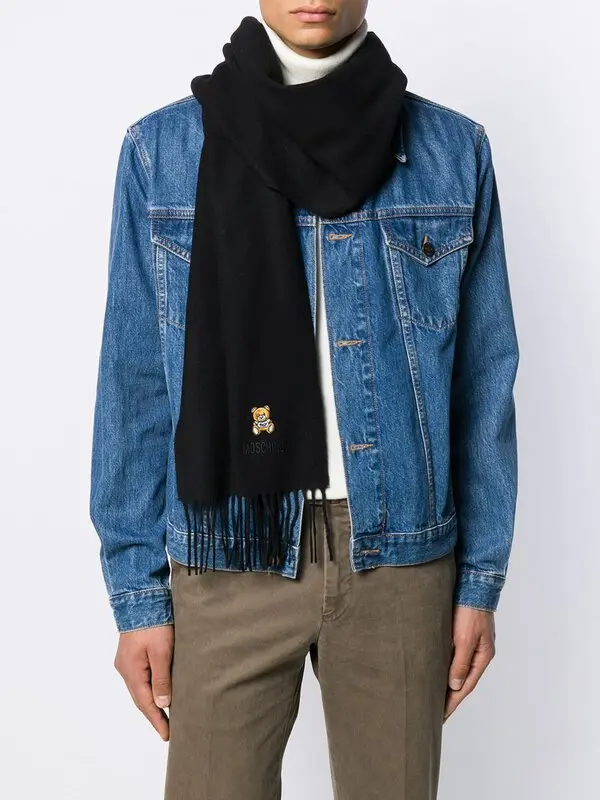Moschino Logo-embroidered Fringed Scarf