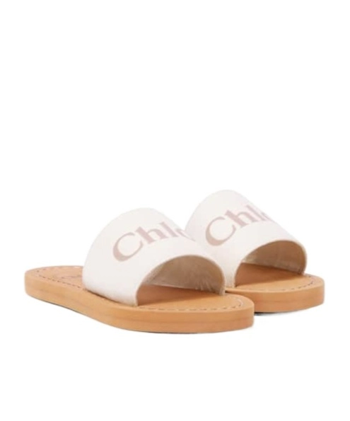 Chloé Logo Embossed Denim Slides