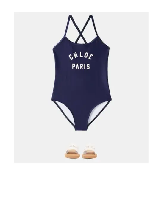 Chloé Logo Embossed Denim Slides
