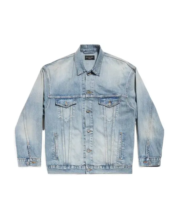 Balenciaga Graphic Printed Denim Jacket - Blue