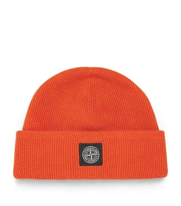 Stone Island Cotton Compass Patch Beanie - Orange