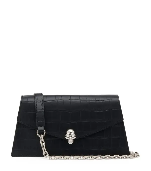 Alexander McQueen Mini Croc-embossed Skull Shoulder Bag - Black
