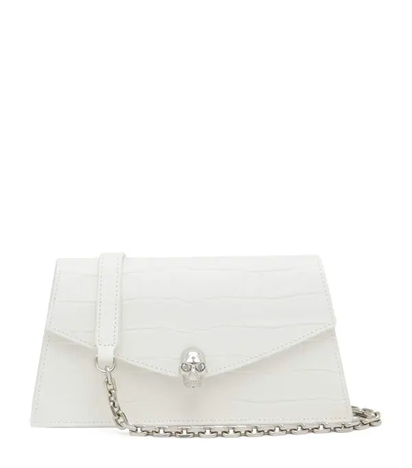 Alexander McQueen Mini Croc-embossed Skull Shoulder Bag