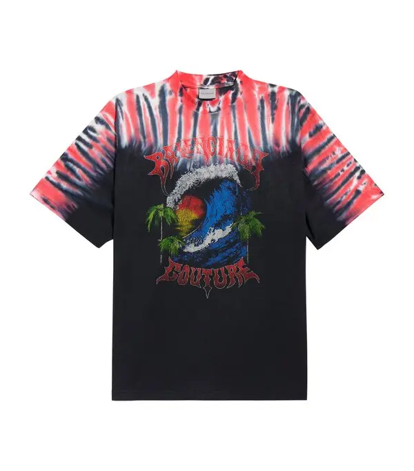 Balenciaga Cotton Tie-dye Printed T-shirt - Black