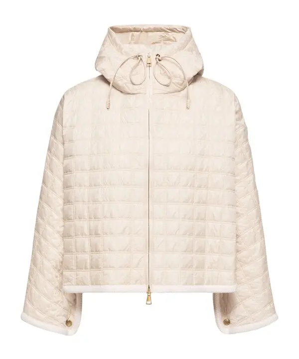 Moncler Quilted Padded Cape With Hood - Ivory