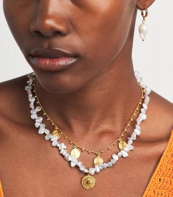 HERMINA ATHENS Plated Freshwater Pearl Hoop Earrings