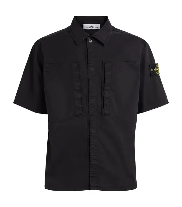 Stone Island Stretch-cotton Short-sleeve Shirt - Black