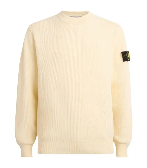 Stone Island Ribbed Compass Patch Sweatshirt - Ivory
