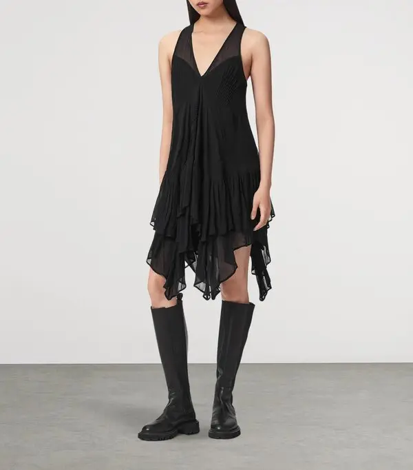 ALLSAINTS Gretel Asymmetric Tiered Midi Dress