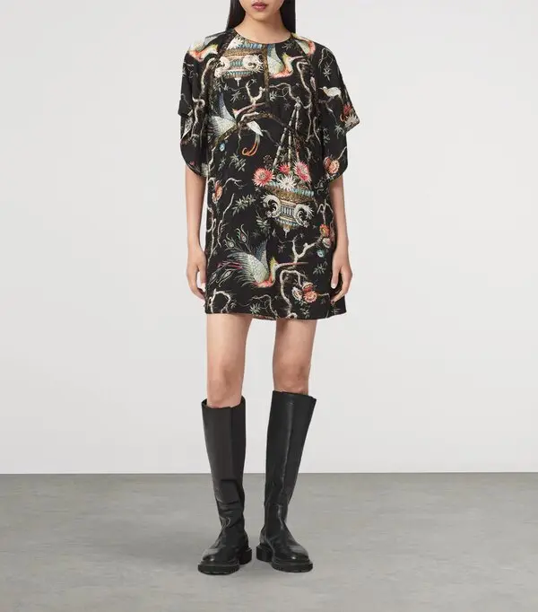 ALLSAINTS Xena Printed Mini T-shirt Dress - Black