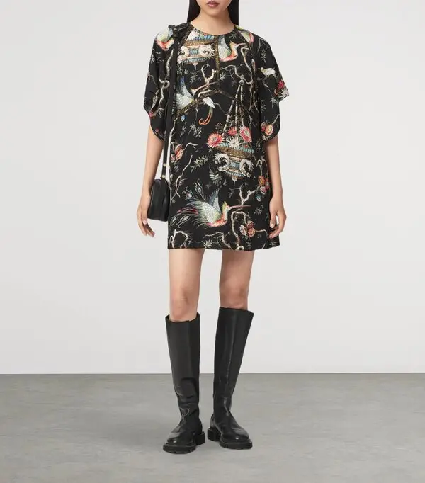 ALLSAINTS Xena Printed Mini T-shirt Dress - Black