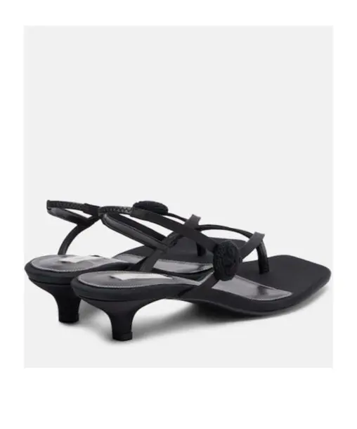 TOTEME Suede Floral Appliqué Kitten Heel Slingback Sandals