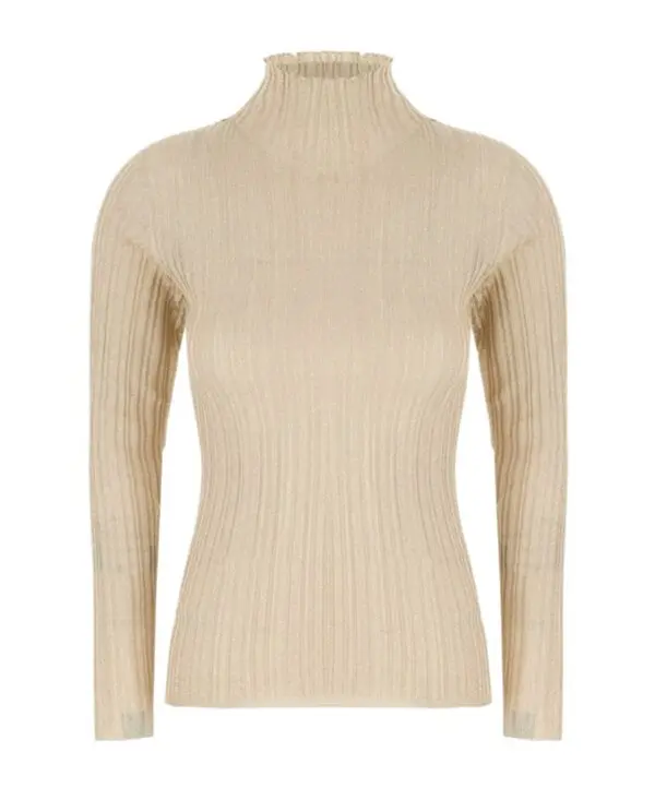Fabiana Filippi Ribbed Turtleneck Knit Top - Nude