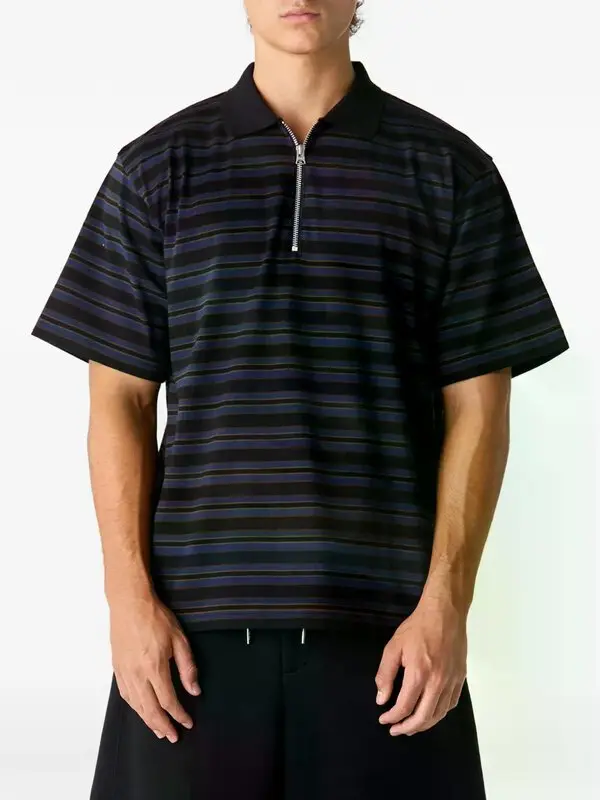 Sacai Striped Zip-neck Polo Shirt