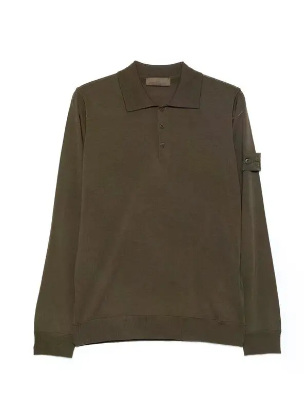 Stone Island Logo-patch Long-sleeve Polo Shirt - Green