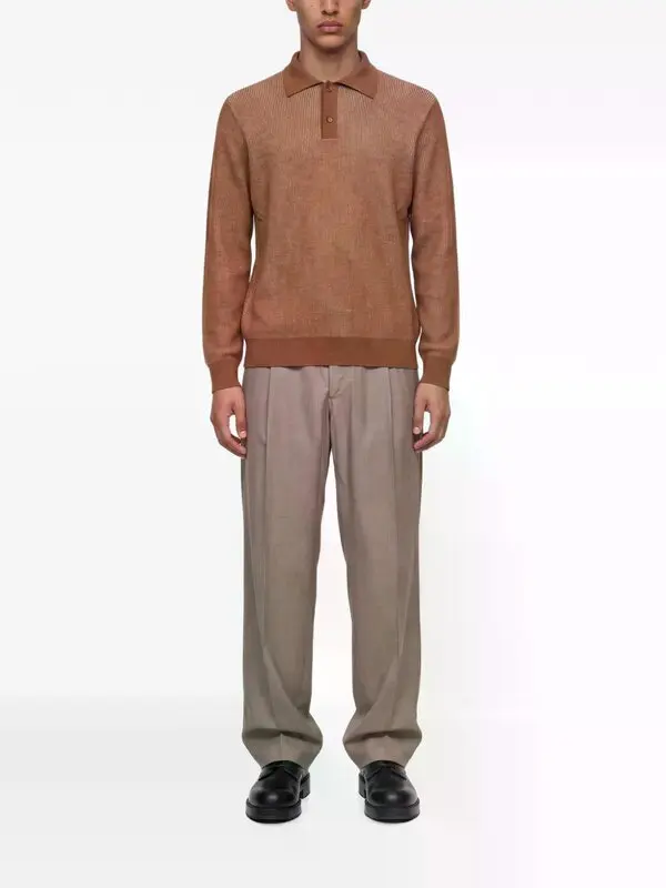 LARDINI Ribbed-knit Long-sleeve Polo Shirt