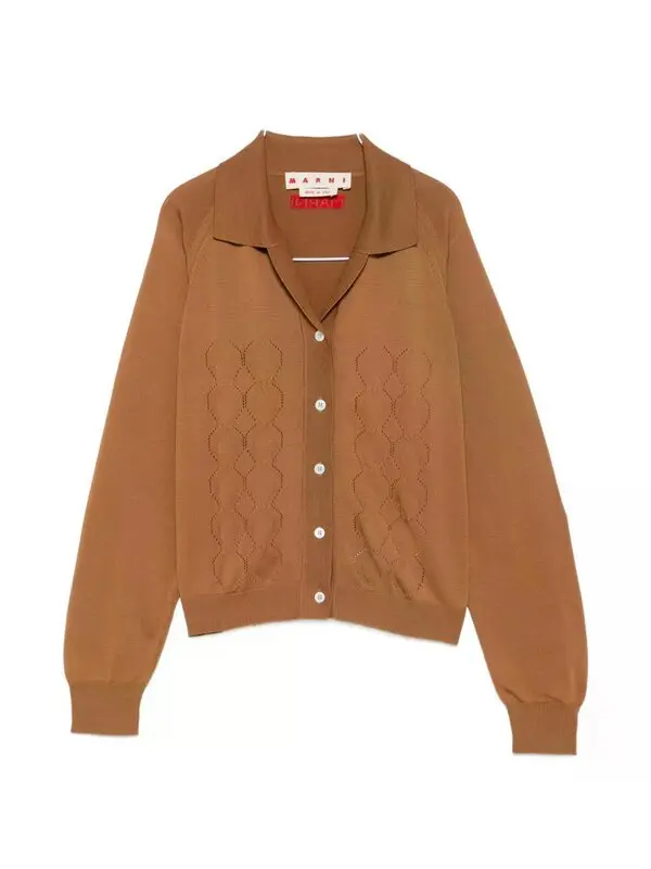 Marni Logo-embroidered Pointelle-knit Cardigan - Brown