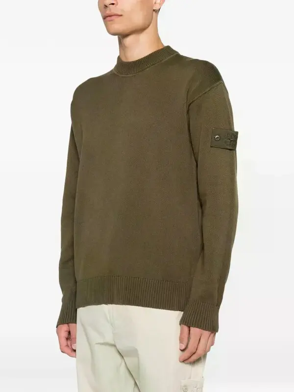 Stone Island Logo Patch Crew Neck Sweater - Green