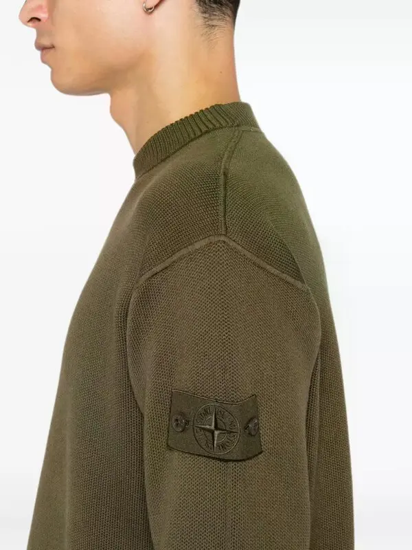 Stone Island Logo Patch Crew Neck Sweater - Green
